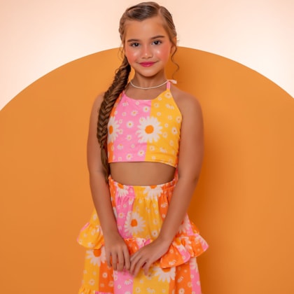 Conjunto infantil saia margaridas - Mini Belas